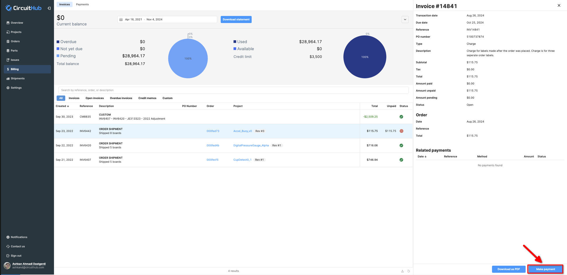 Make card payments on your invoices | CircuitHub Changelog