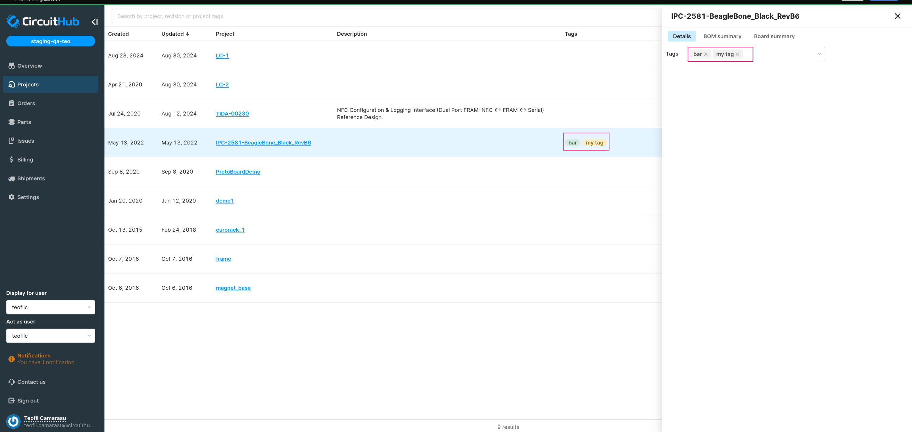 Project tagging functionality | CircuitHub Changelog